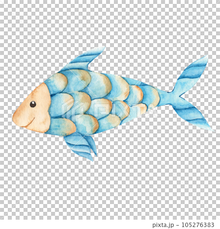 Cute blue yellow fish isolated on white...のイラスト素材 [105276383] - PIXTA