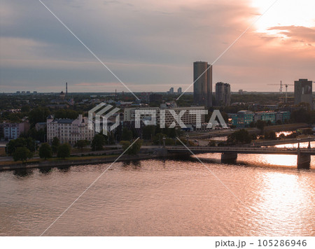 Summer sunset in Riga, Latvia. Aerial view of...の写真素材 [105286946] - PIXTA
