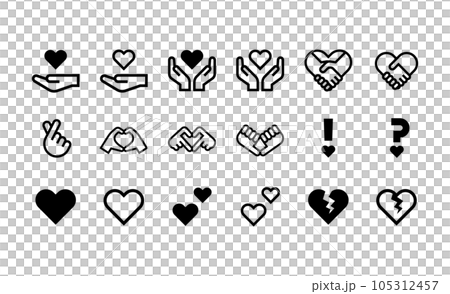 Heart mark and hand sign vector icon set - Stock Illustration ...