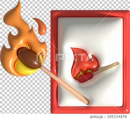 3d illustration burning match with fire, opened...のイラスト素材 [105314870 ...