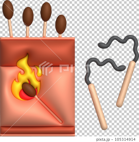 3d illustration burning match with fire, opened...のイラスト素材 [105314914 ...