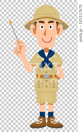 Man dressed as an explorer with a pointing stick - Stock Illustration ...