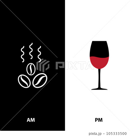 AM PM Icon, Morning Coffee Time, Evening Wine...のイラスト素材 [105333500] - PIXTA
