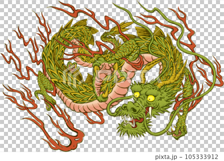 2024年辰年用年賀状素材「日本画風の龍のイラスト」カラーのイラスト素材 [105333912] - PIXTA