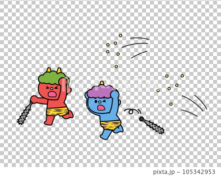 Setsubun Oni run away after being thrown beans - Stock Illustration ...