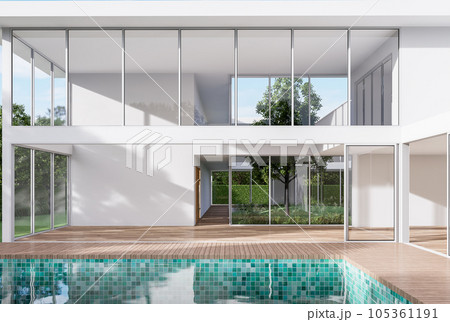 Minimal style new empty white house exterior 3d...のイラスト素材 [105361191 ...