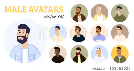 Modern circle avatars set. Characters faces,...のイラスト素材 [105365923] - PIXTA