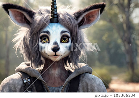 Unicorn girl hybrid anthropomorphic animal girl...のイラスト素材 [105366534 ...