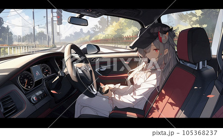 Anime girl driving a carのイラスト素材 [105368237] - PIXTA
