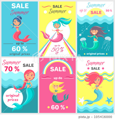 Summer sale with mermaid at sea. Advertising...のイラスト素材 [105416000] - PIXTA