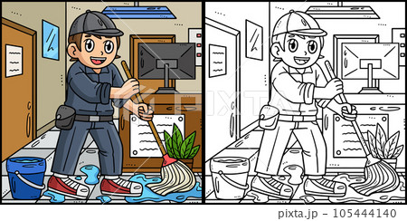 Labor Day Janitor Cleaning Coloring Illustrationのイラスト素材 [105444140] - PIXTA