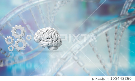 The Brain and gears on dna background 3d renderingのイラスト素材 [105448860 ...