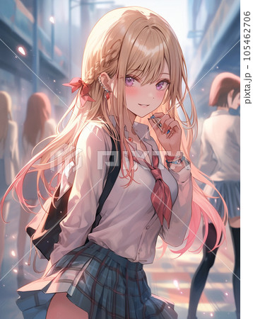 元気で活発な金髪ギャルJKのイラスト素材 [105462706] - PIXTA