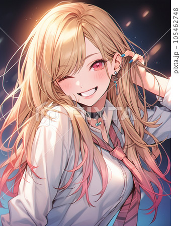 元気で活発な金髪ギャルJKのイラスト素材 [105462748] - PIXTA