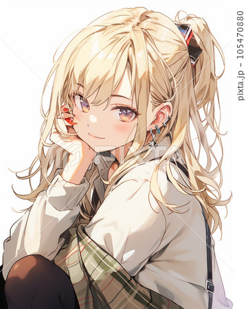 元気で活発な金髪ギャルJKのイラスト素材 [105470880] - PIXTA