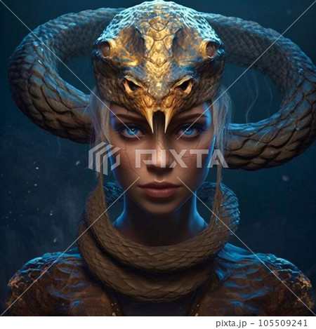 a girl in a mask with snakes instead of hair,...のイラスト素材 [105509241] - PIXTA