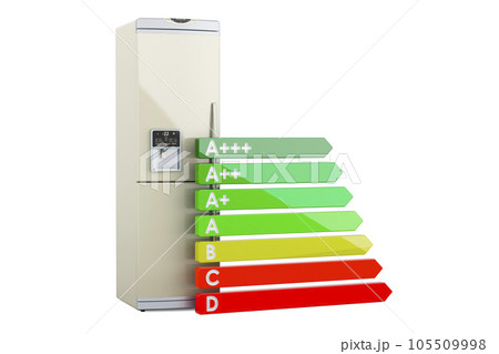 Refrigerator with energy efficiency chart, 3D...のイラスト素材 [105509998] - PIXTA
