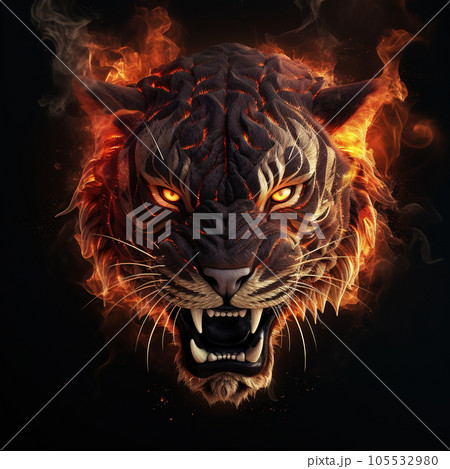 Image of an angry tiger head with a burning...のイラスト素材 [105532980] - PIXTA