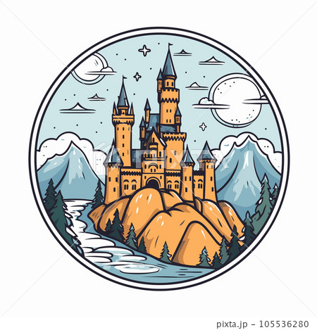 Neuschwanstein castle hand-drawn comic...のイラスト素材 [105536280] - PIXTA
