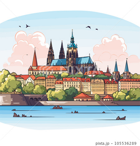 Prague castle hand-drawn comic illustration....のイラスト素材 [105536289] - PIXTA