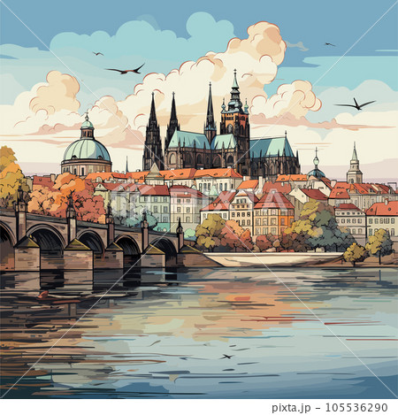 Prague castle hand-drawn comic illustration....のイラスト素材 [105536290] - PIXTA