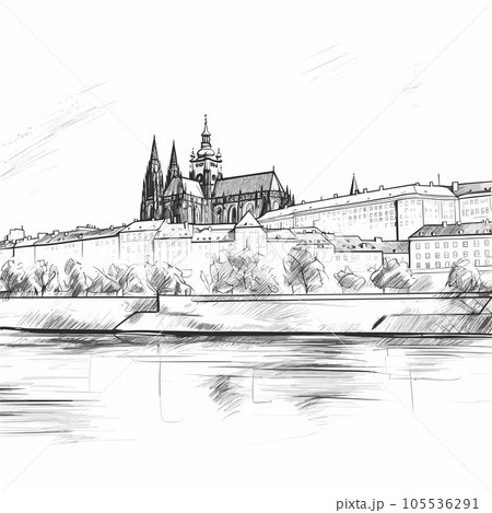 Prague castle hand-drawn comic illustration....のイラスト素材 [105536291] - PIXTA