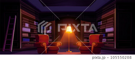 Library room with book interior cartoon backgroundのイラスト素材 [105550208 ...