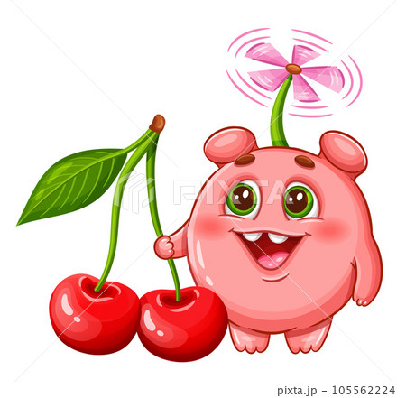 Cute monster, fantasy alien and cherry berry...のイラスト素材 [105562224] - PIXTA