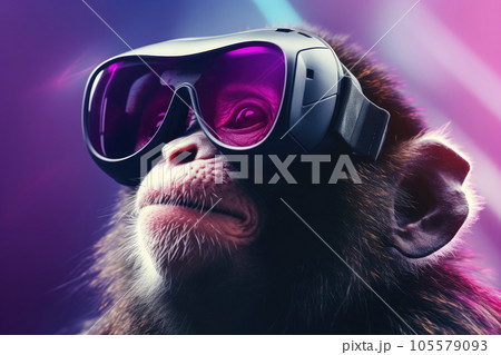 Portrait of Monkey Chimpanzee wearing VR...のイラスト素材 [105579093] - PIXTA