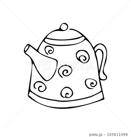 Hand-drawn kettle isolated on white background,...のイラスト素材 [105611499 ...