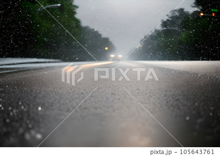 Heavy rain drop at middle of the road surface...のイラスト素材 [105643761] - PIXTA
