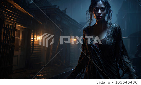 Horrified woman, scared girl stands near house...のイラスト素材 [105646486] - PIXTA