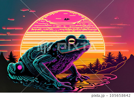 Toad in front of the sunset, vaporwave style,...のイラスト素材 [105658642] - PIXTA