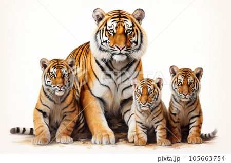 Image of group of tigers on a white background....のイラスト素材 [105663754 ...
