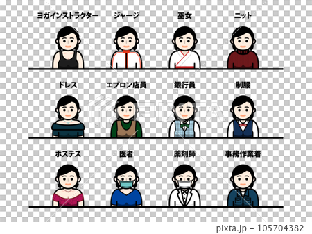 Female upper body person icon set. Workwear... - Stock Illustration ...