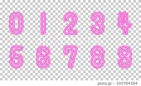 Pink bright neon numbers. Glowing letter material. - Stock Illustration ...