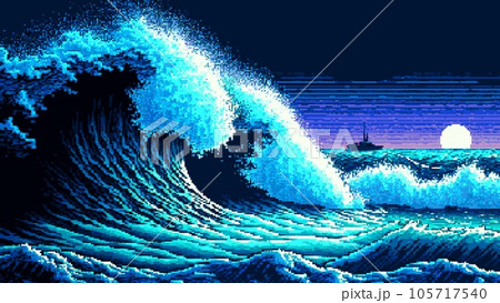 Tsunami wave, evening sea landscape. AI...のイラスト素材 [105717540] - PIXTA