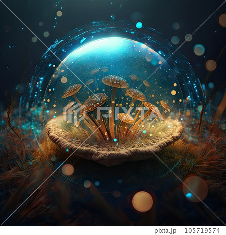 Glowing psilocybe mushroom with spores,...のイラスト素材 [105719574] - PIXTA