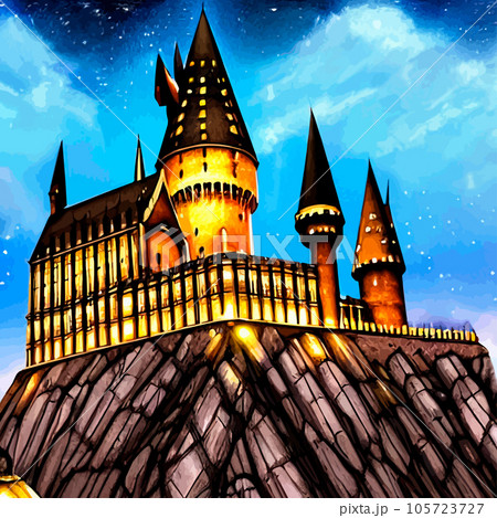 Cartoon castle on a hill in rainy weather....のイラスト素材 [105723727] - PIXTA