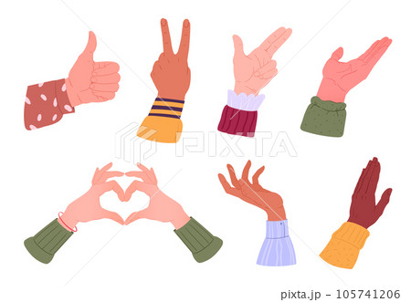 Human hands gestures. Cartoon hands with...のイラスト素材 [105741206] - PIXTA