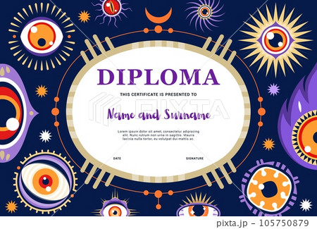 Kids wizard diploma with magical witchcraft...のイラスト素材 [105750879] - PIXTA