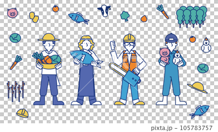 Occupation set for men engaged in primary... - Stock Illustration ...
