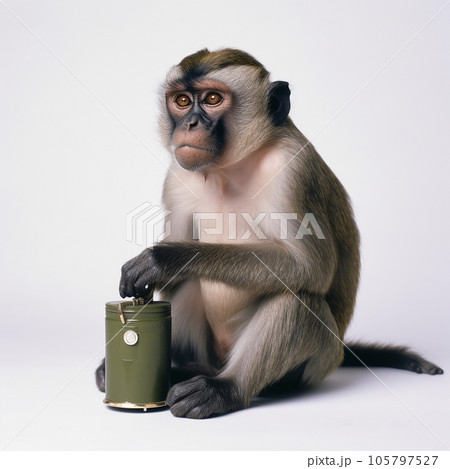 The monkey holds in its paws a green-colored...のイラスト素材 [105797527] - PIXTA