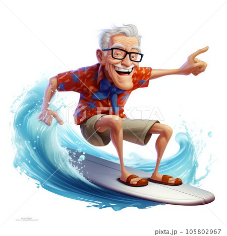 Funny Grandpa Surfing Isolated on White...のイラスト素材 [105802967] - PIXTA