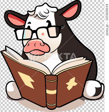 Cute cow reading a book. isolated on white... - Stock Illustration ...