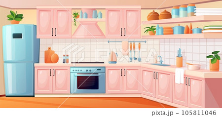 Kitchen interior. Inside cartoon house room...のイラスト素材 [105811046] - PIXTA