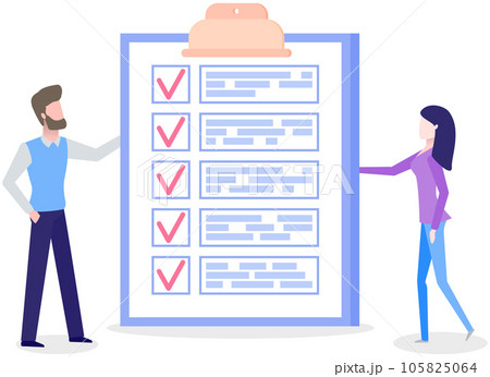 Man and woman stand near to do list and discuss...のイラスト素材 [105825064 ...