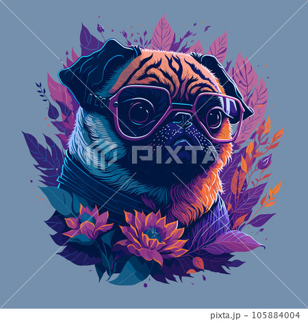 Futuristic Pug Dog Head Illustration with...のイラスト素材 [105884004] - PIXTA