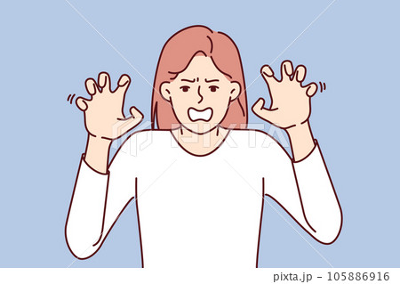 Nervous woman bares teeth and shows nails...のイラスト素材 [105886916] - PIXTA