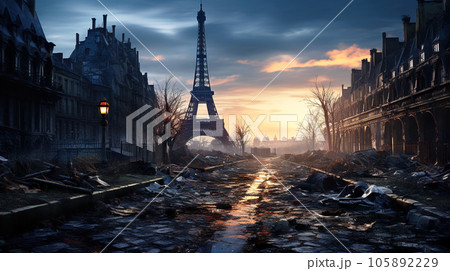 Post apocalypse in destroyed Paris, apocalyptic...のイラスト素材 [105892229 ...